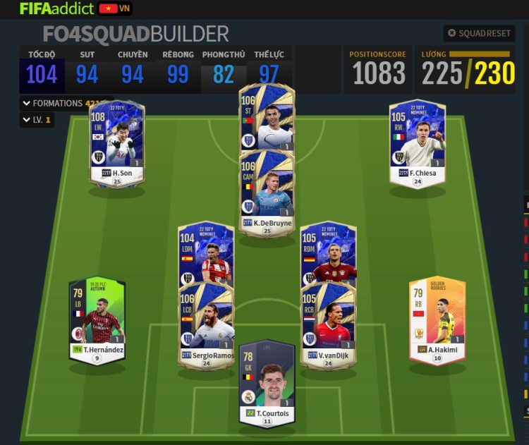 Buid Team TOTY FO4 4-2-1-3 230 lương leo rank hiệu quả